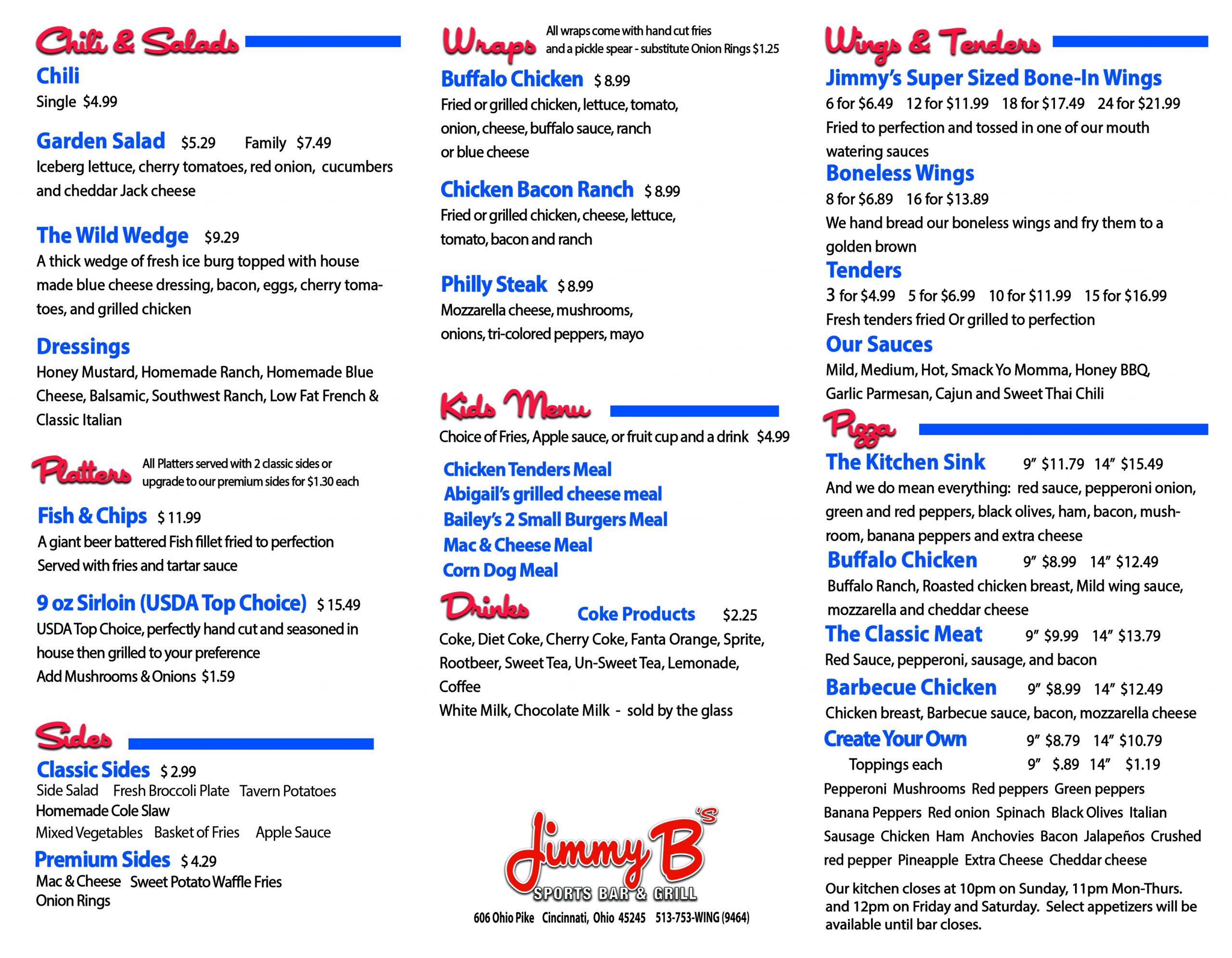 Carryout Menu | Jimmy B's Sports Bar & Grill - Cincinnati